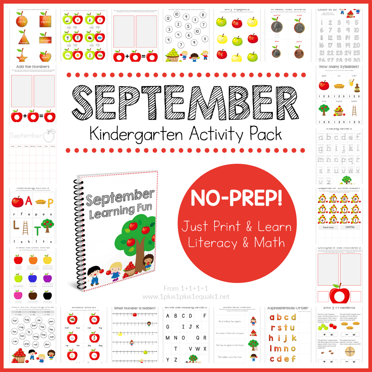 Apple Theme No-Prep Kindergarten Activity Pack for September – Open Edutalk